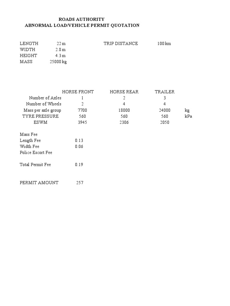 Abnormal Load Permit Quotation | PDF | Axle | Automotive Industry