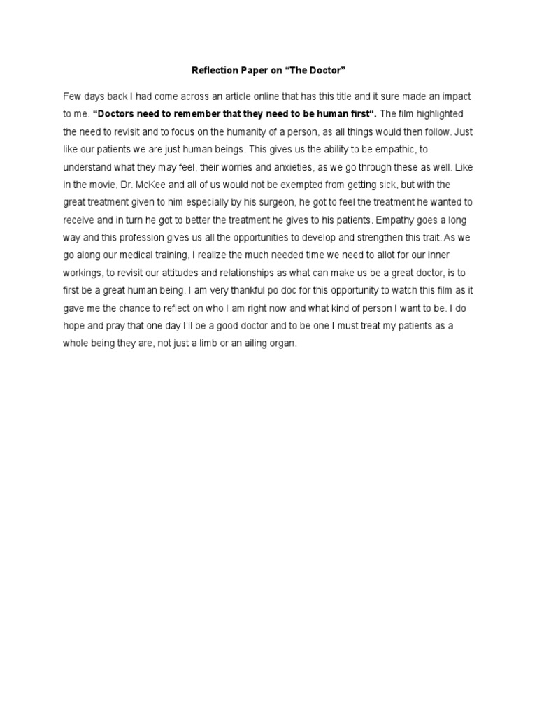 Reflection Paper On The Doctor | PDF