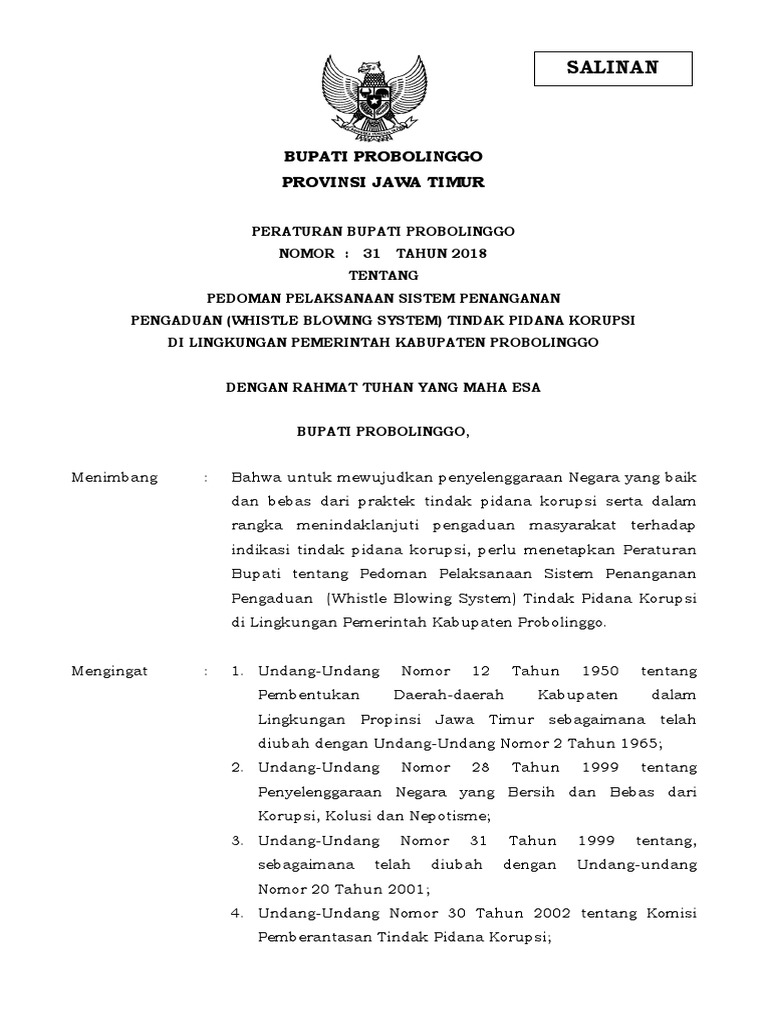 Perbup No. 31 THN 2018 Sd. Wbs Final | PDF