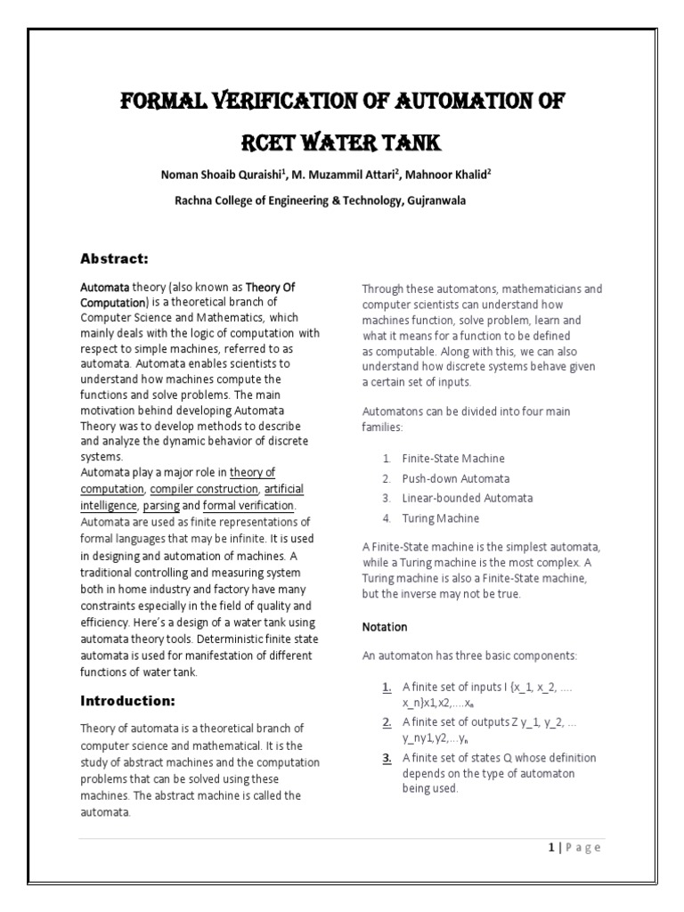 Water Tank Automation Research Paper | PDF | Automata Theory | Computing