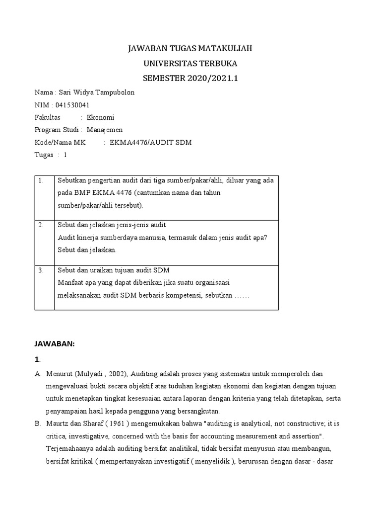Tugas Tutorial 1 - Ekma4476 Audit SDM | PDF | Karier & Perkembangan