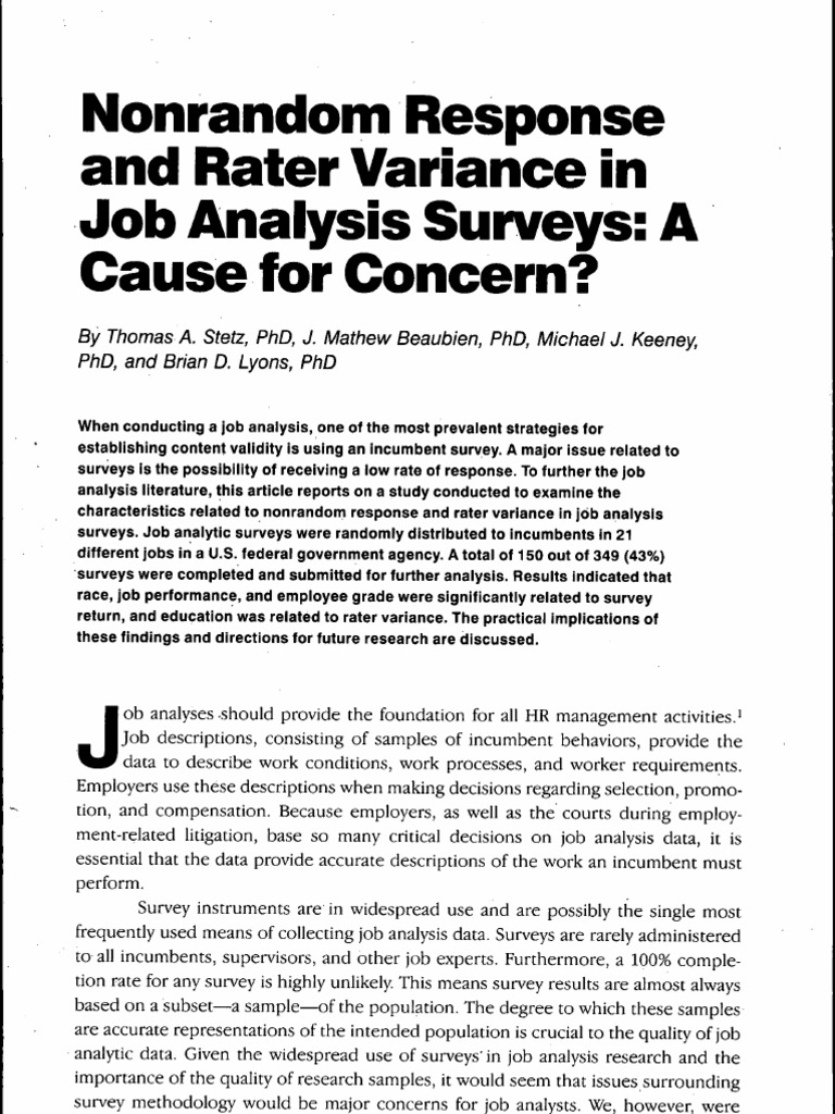 Nonrandom Response and Rater Variance in Job Analysis Surveys: A Cause ...