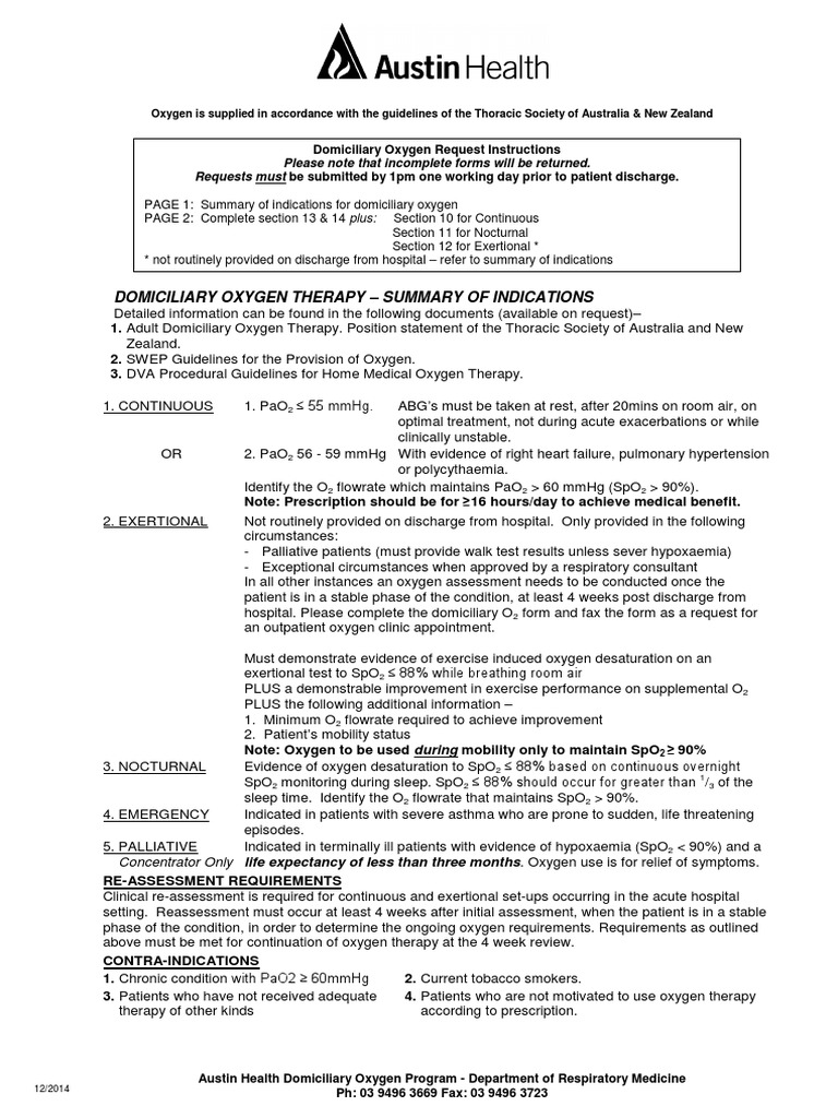 Domiciliary Oxygen Therapy - Summary of Indications | PDF | Hospital ...