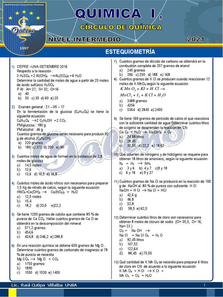 Estequiometria Pdf Combustión Cloro