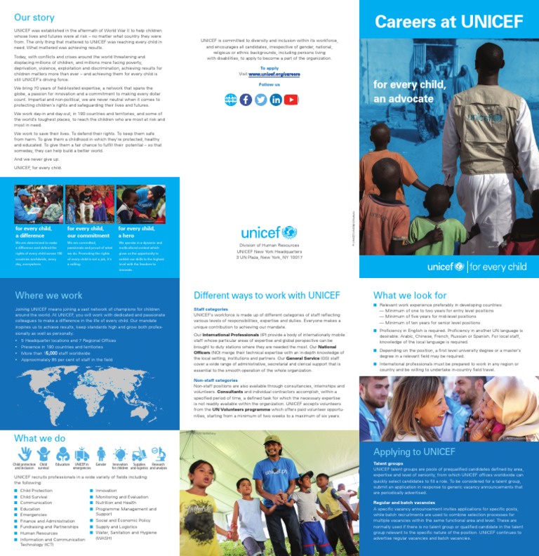 Careers at UNICEF: For Every Child, An Advocate | PDF | Wash