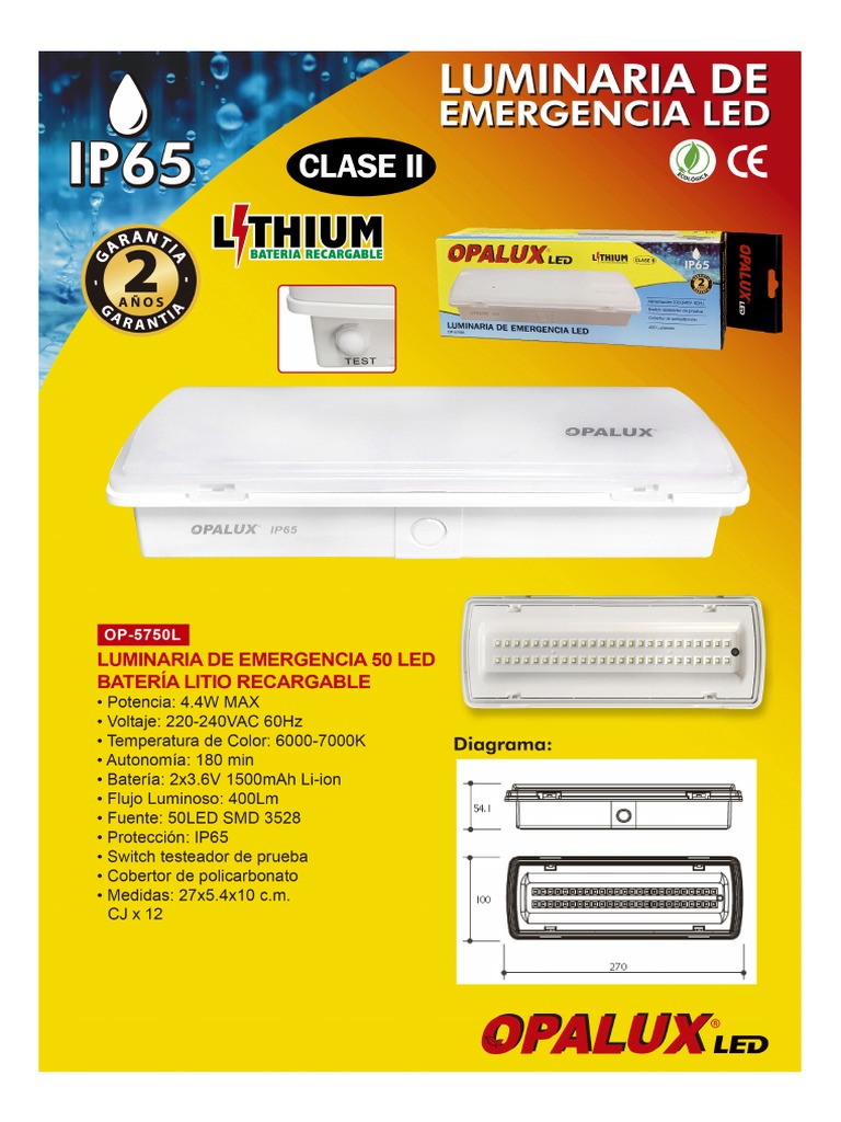 Lampara de Emergencia Opalux Op 5750l 50 Led Ip65 | PDF