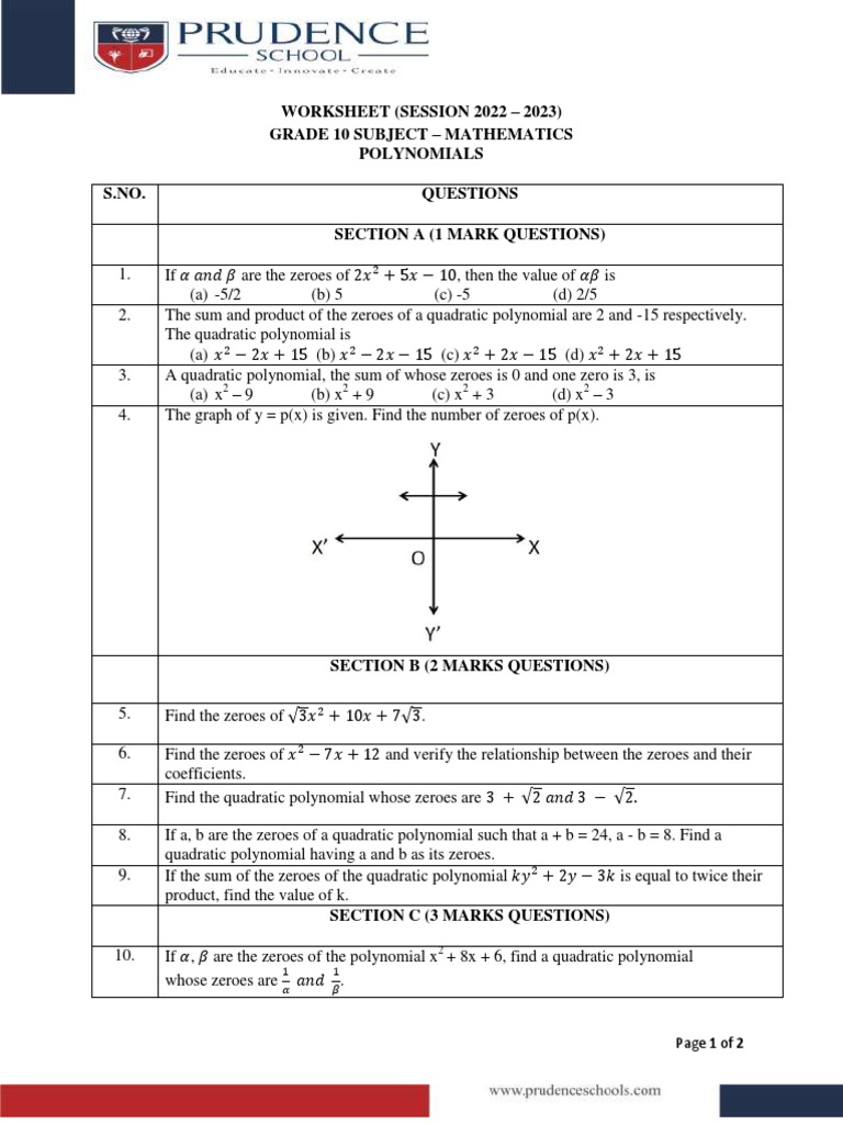Worksheet G10 Ch-2 | PDF | Polynomial | Algebra