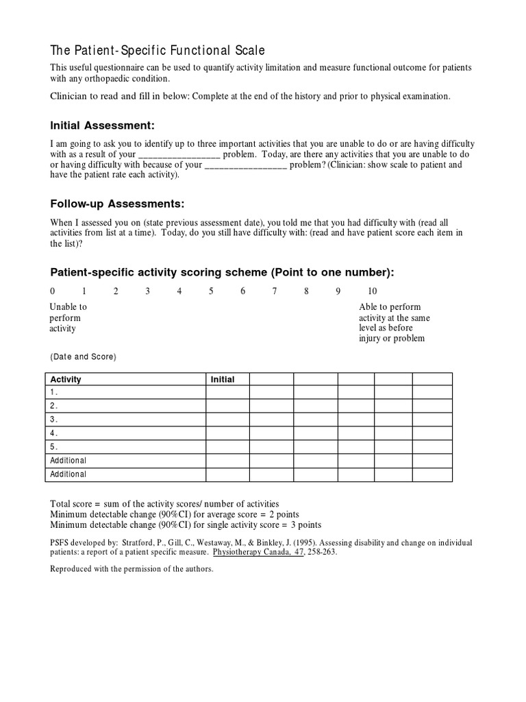 Patient Specific Functional Scale | PDF