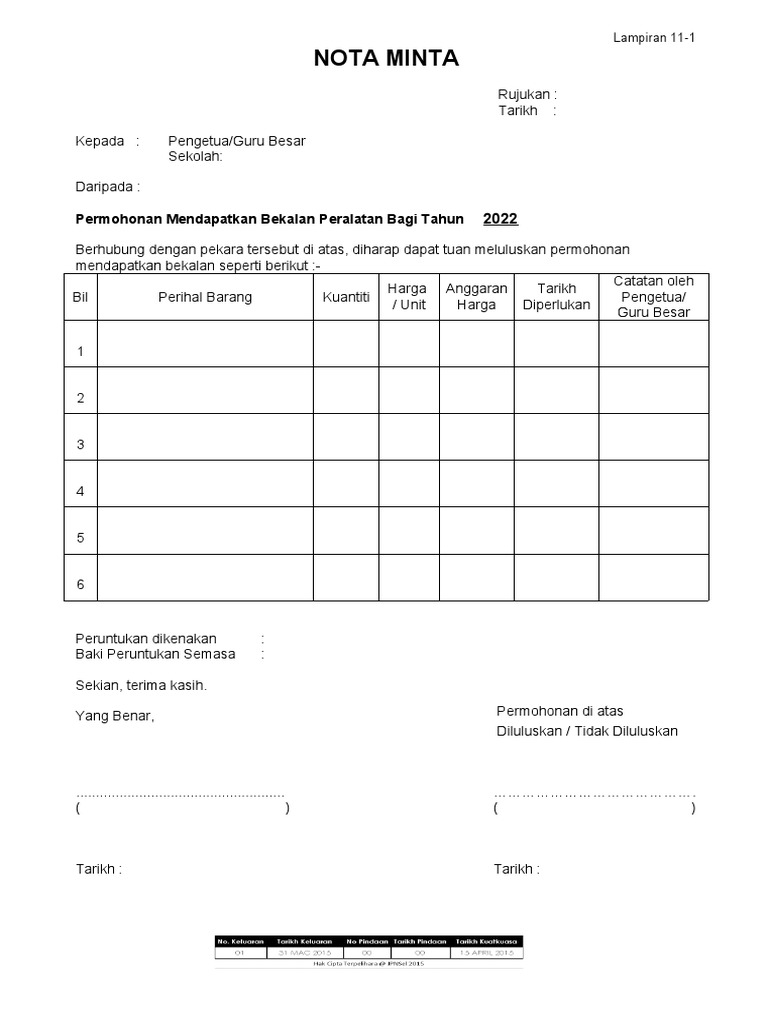 Nota Minta - KOSONG 2022 | PDF