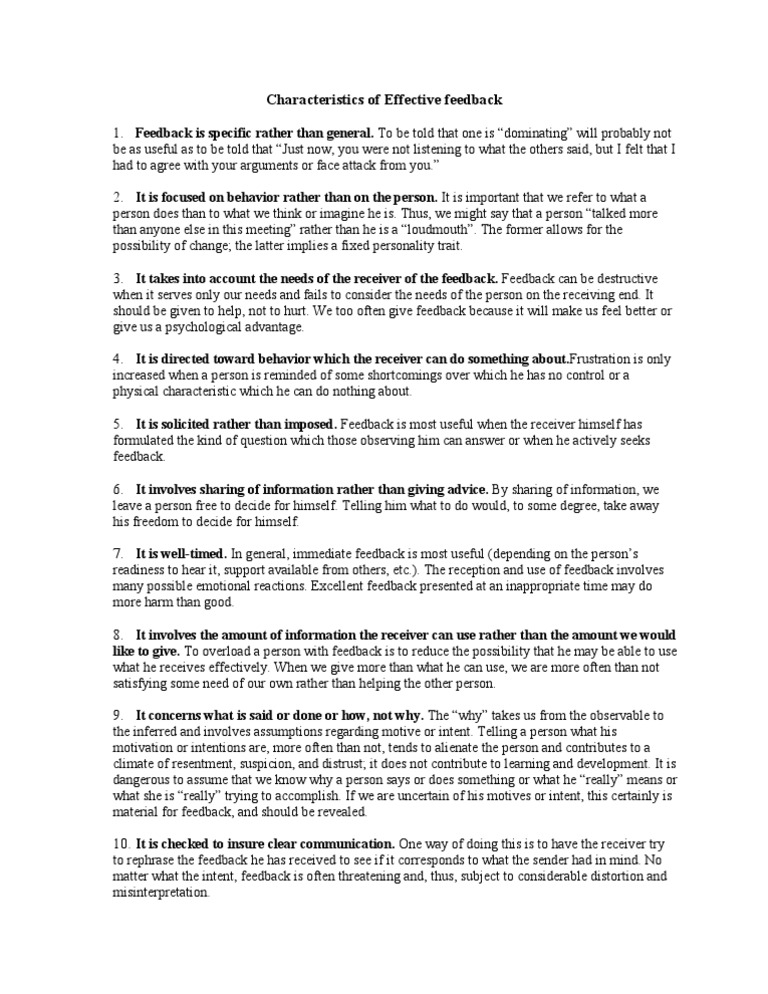 Characteristics of Effective Feedback | PDF | Feedback | Motivation