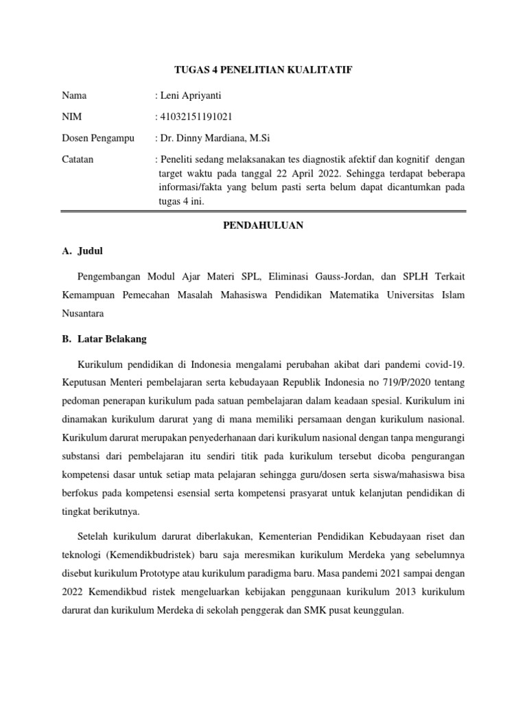 Tugas 4 Kualitatif - Leni Apriyanti | PDF
