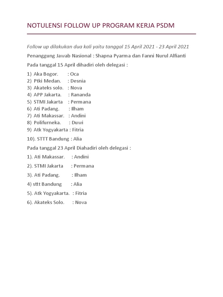 Notulensi Proker PSDM | PDF