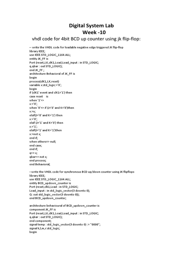 Digital System Lab Week 10: VHDL Code For 4bit BCD Up Counter Using JK ...