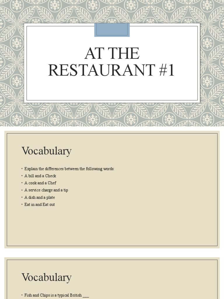 Restaurant Vocabulary Guide | PDF