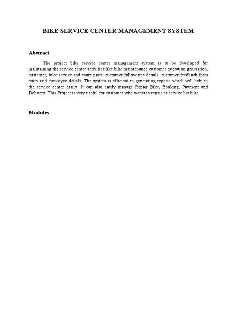 Bike Service Center Management System | PDF