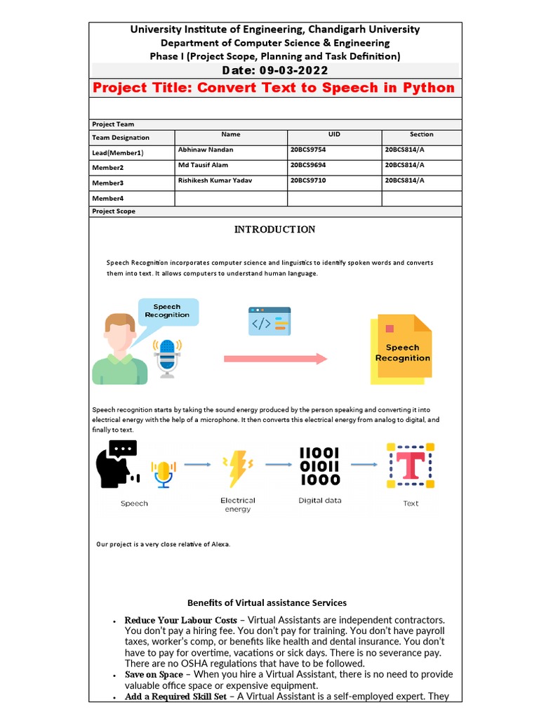 Project Title: Convert Text To Speech in Python: University Institute of Engineering, Chandigarh ...