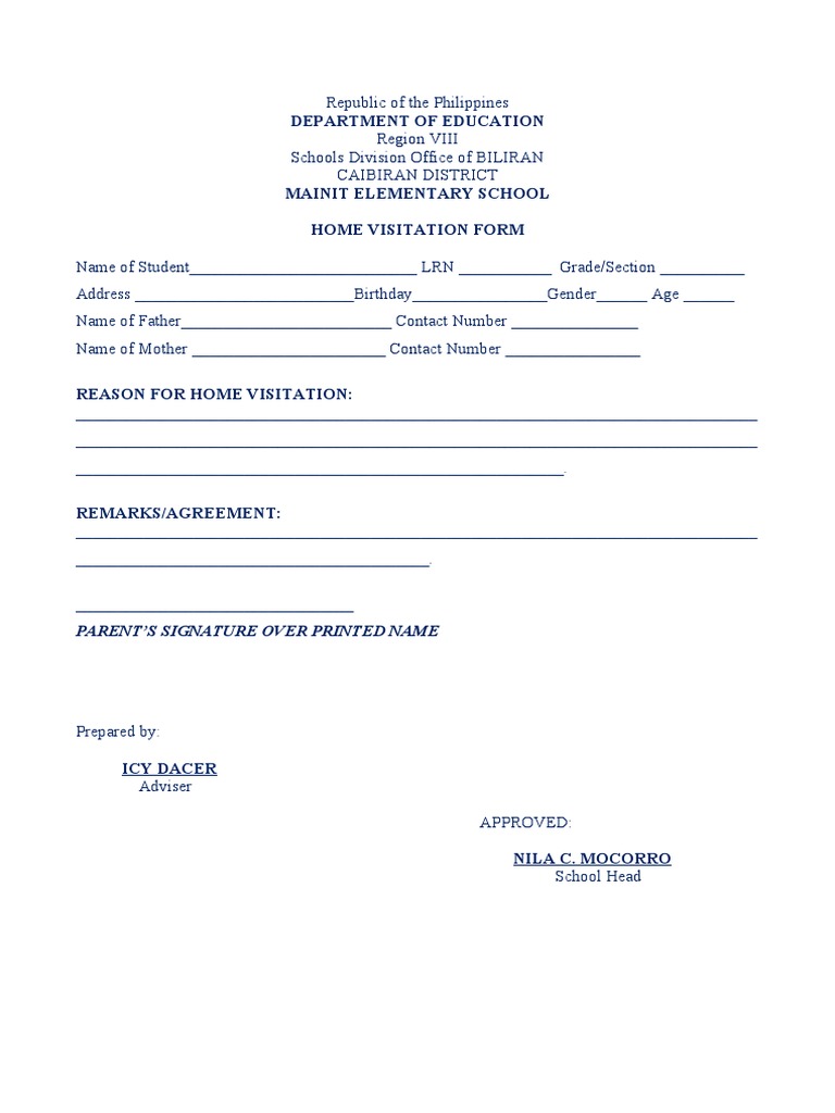 Home Visit Form | PDF
