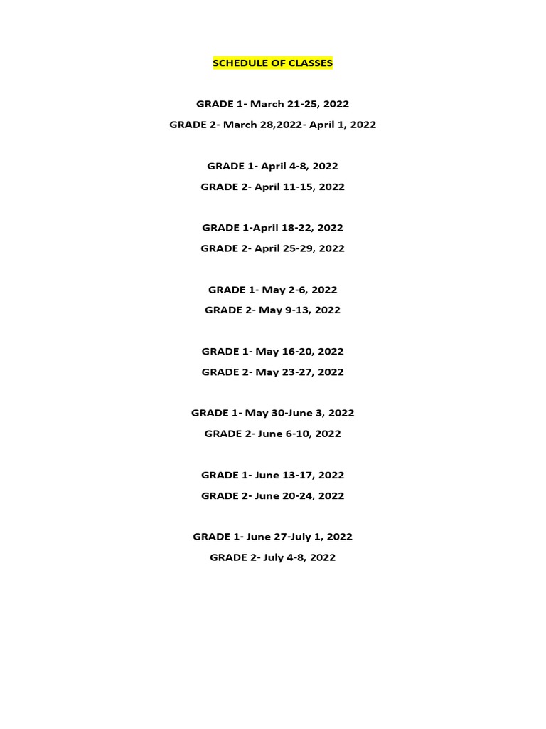 Schedule of Classes | PDF