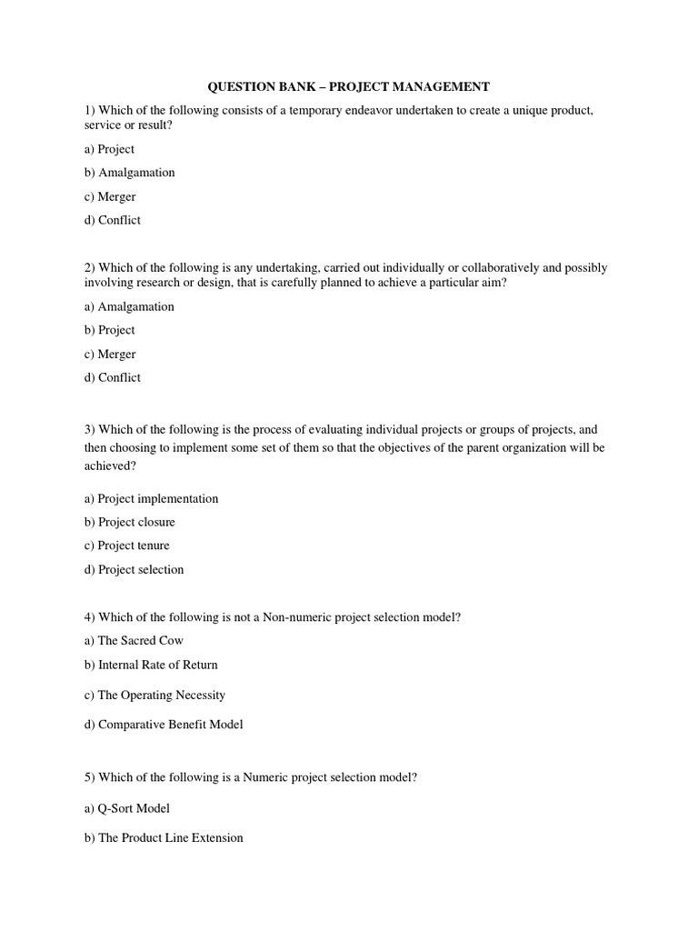 Question Bank Project Management | PDF | Project Management | Risk