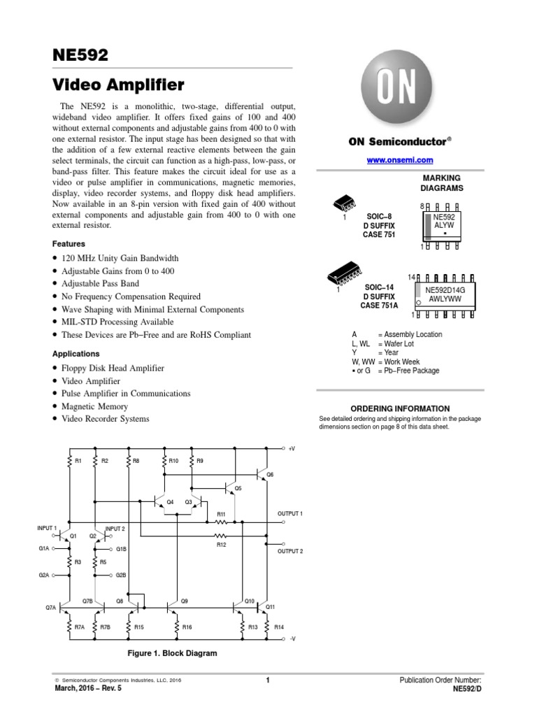 NE592 Video Amplifier: Marking Diagrams | PDF | Amplifier | Electronic ...
