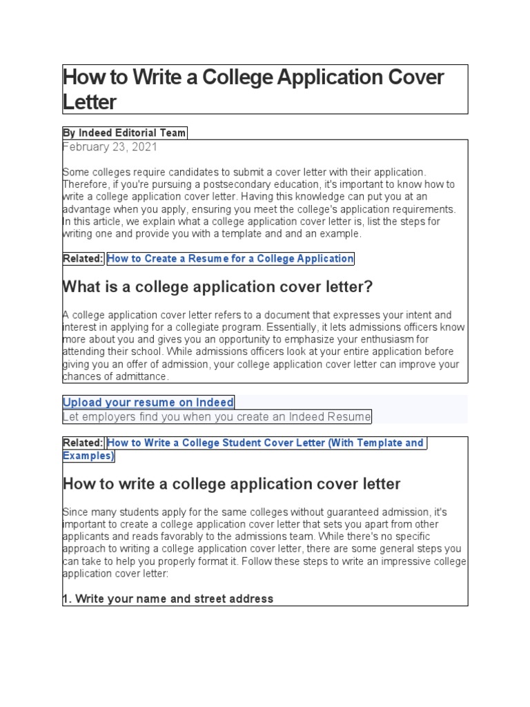How To Write A College Application Cover Letter | PDF | Résumé | Cognition