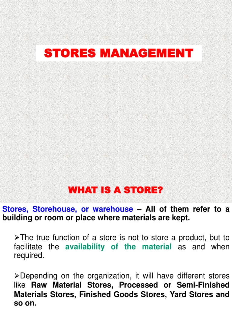 Stores Management | PDF | Warehouse | Inventory