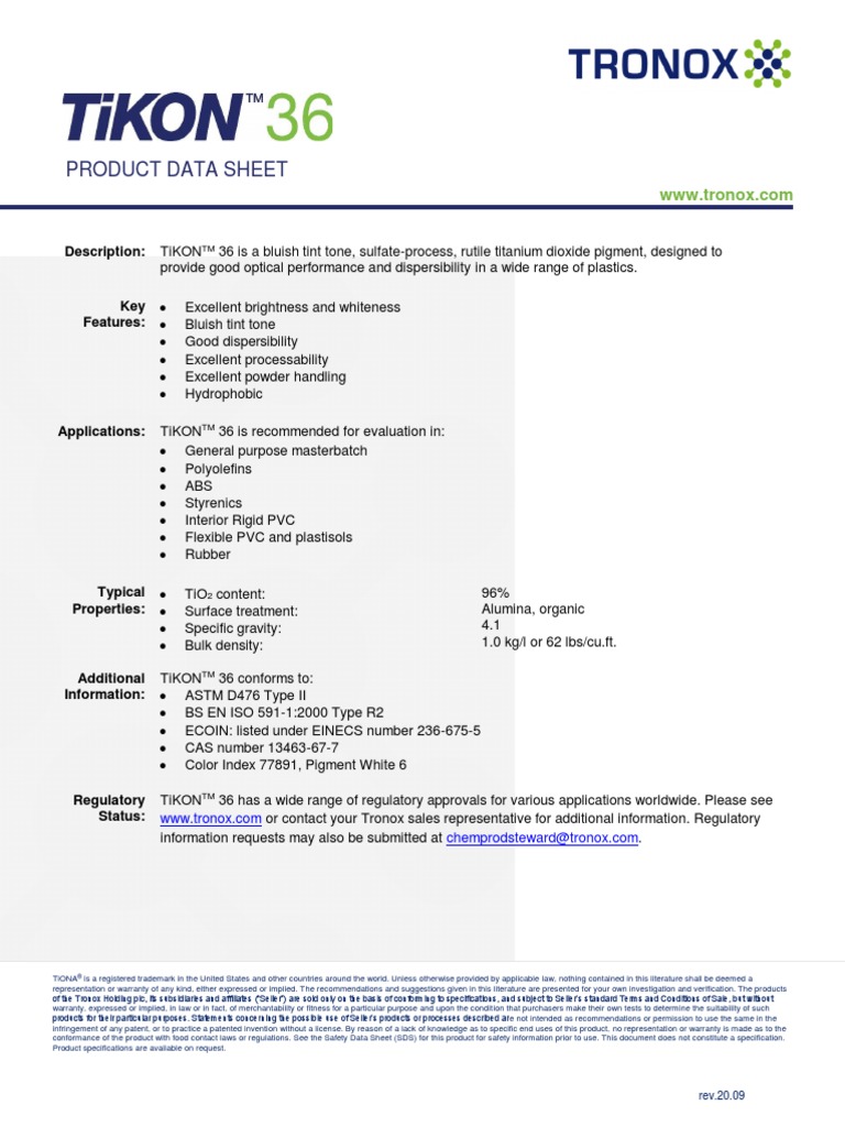 Product Data Sheet: Description: Tikon | PDF | Titanium Dioxide | Specification (Technical Standard)