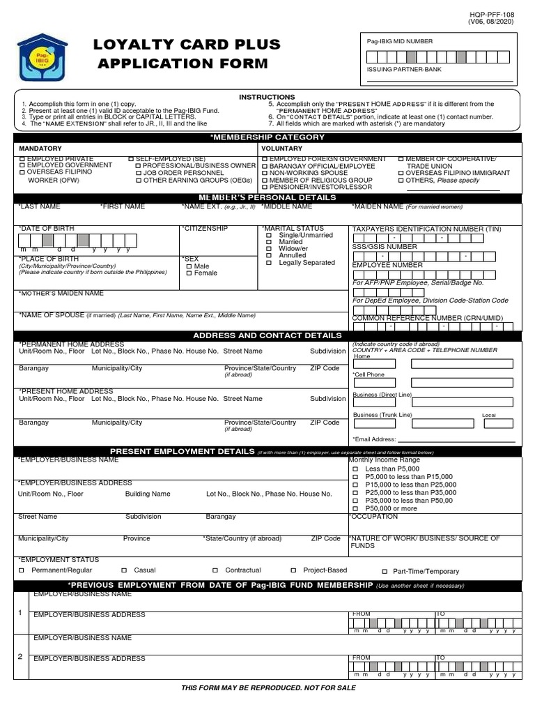 Loyalty Card Plus: Application Form | PDF | Identity Document | Banks