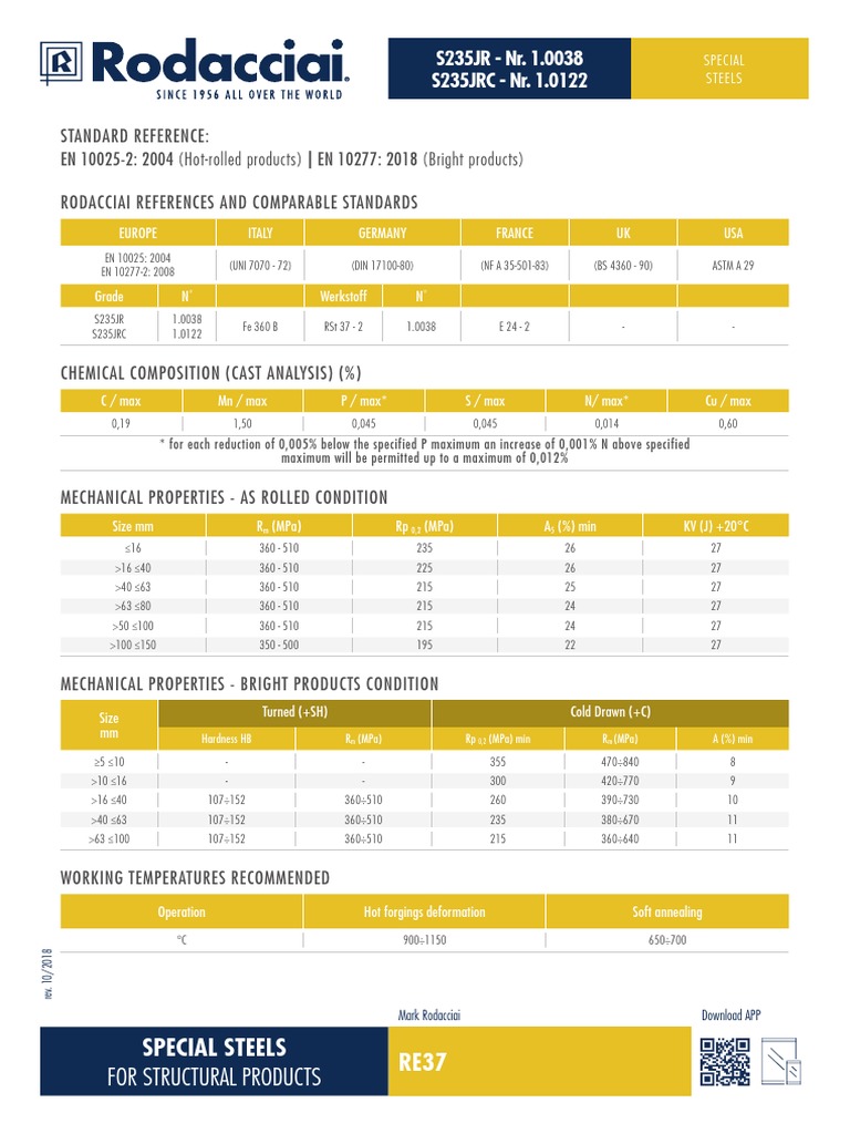 RE37 - S235JR-Nr 1 0038-S235JRC-Nr 1 0122-ENG | PDF