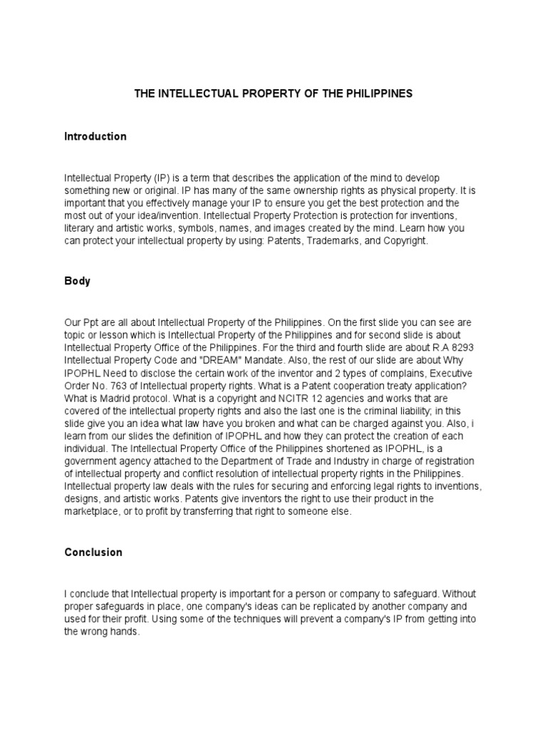 The Intellectual Property of The Philippines | PDF