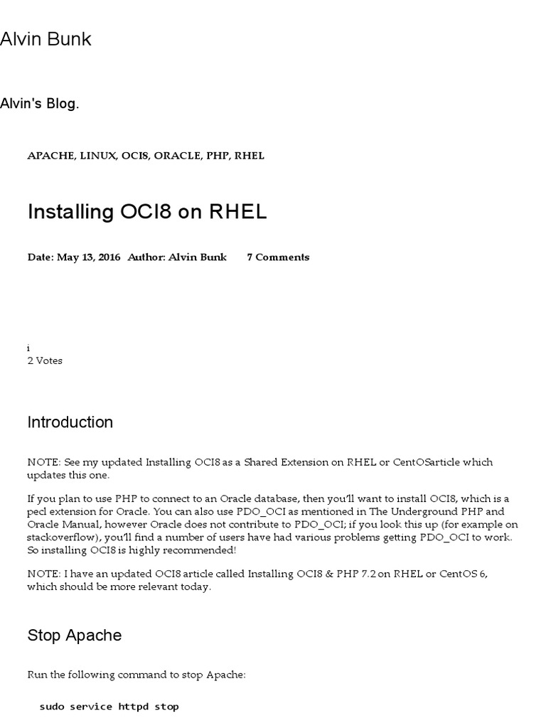 Installing OCI8 On RHEL - Alvin Bunk | PDF | Pear | Php