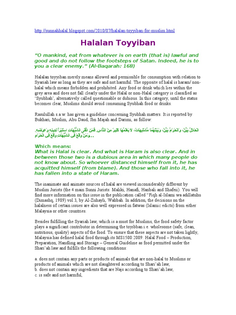 What is Halalan Toyyiban | Sharia | Foods