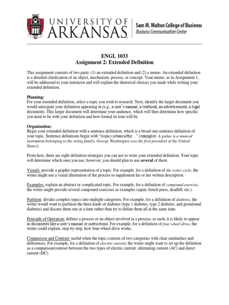 Extended Definition Assignment Guide | PDF | Memorandum | Definition