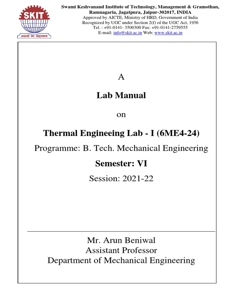 Thermal Engineering Lab Manual | PDF | Diesel Engine | Boiler