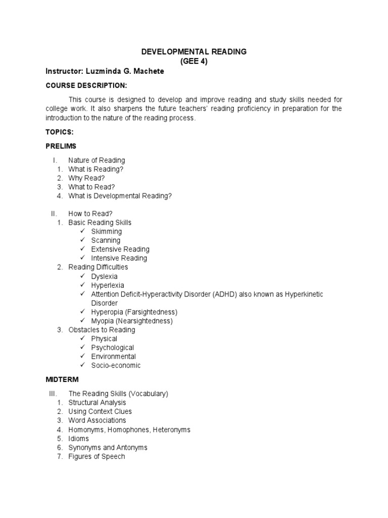 Developmental Reading | PDF