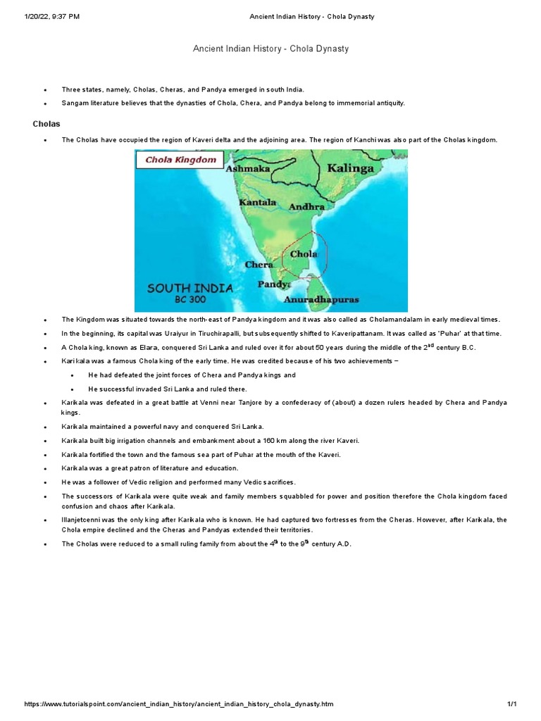 Ancient Indian History - Chola Dynasty | PDF | Asia | South Asia