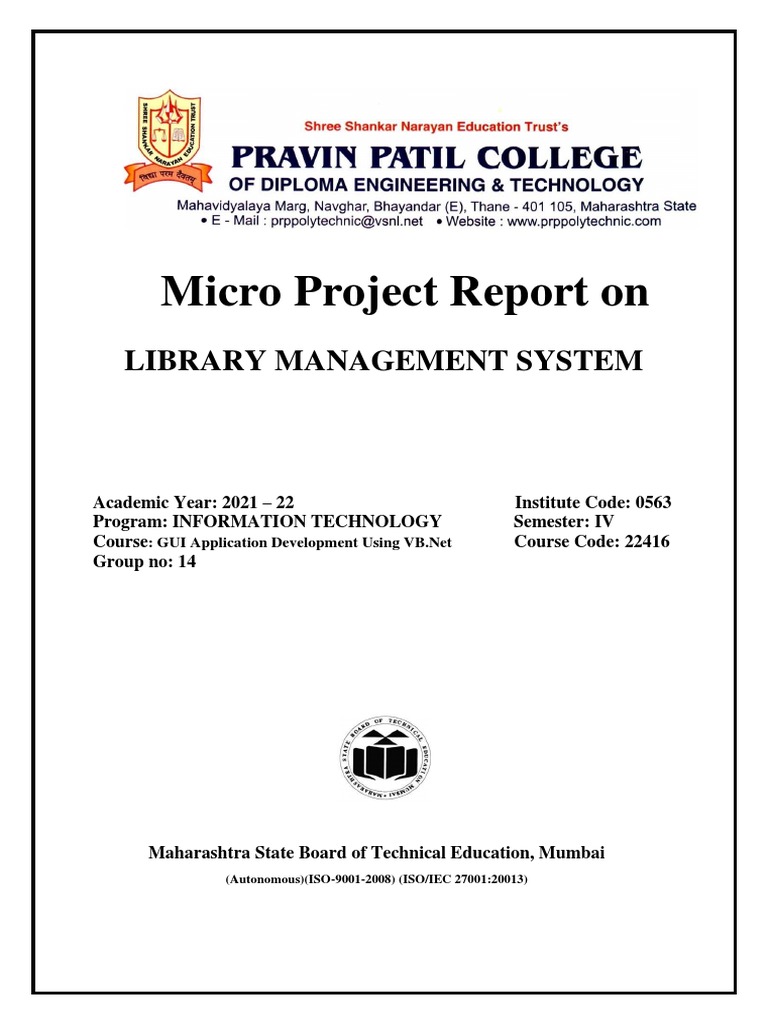 Micro Project Report On: Library Management System | PDF | Libraries ...