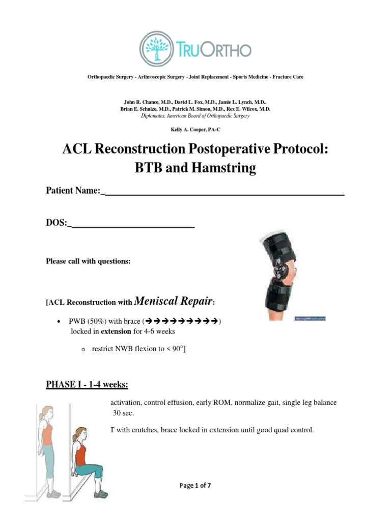 ACL Reconstruction Postoperative Protocol | PDF | Anatomical Terms Of ...