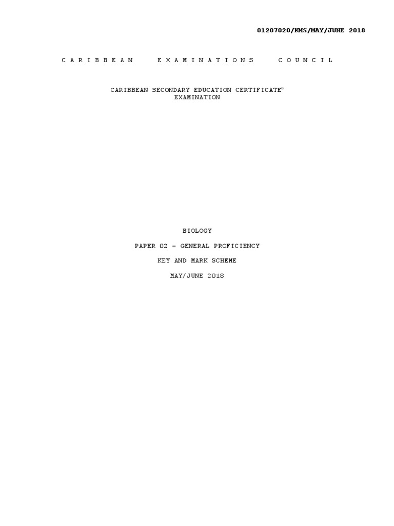 Mark Scheme CSEC June 2018 Paper 2 | PDF | Cell (Biology) | Immune System