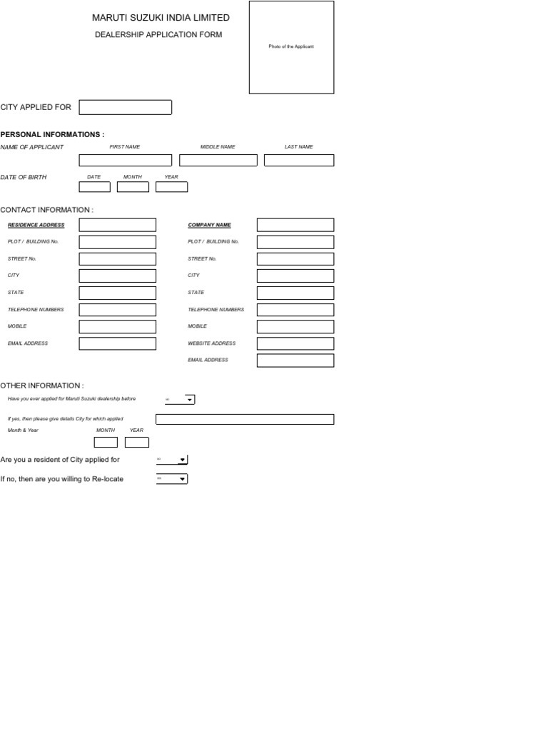 Maruti Dealer Application Form | PDF | Partnership | Banks