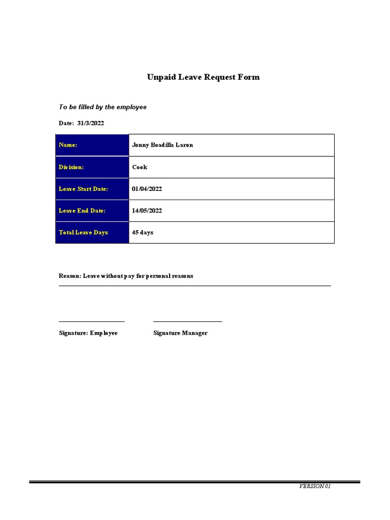 Unpaid Leave Request Form | PDF