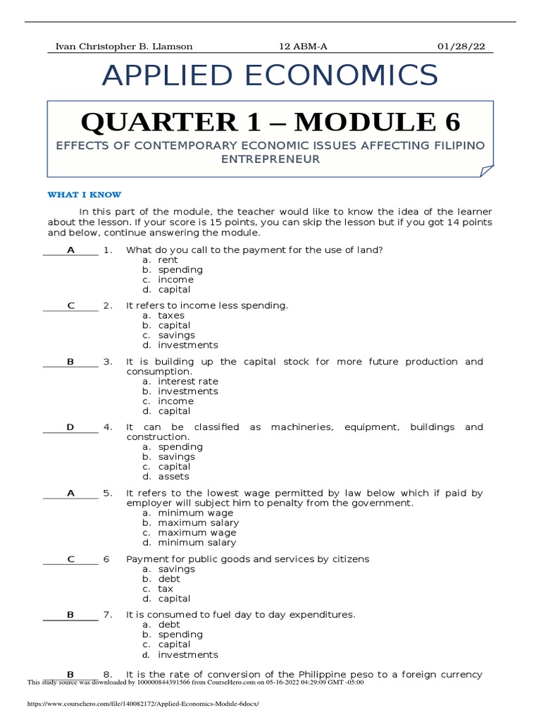 Quarter 1 - Module 6: Applied Economics | PDF | Monopoly | Profit ...