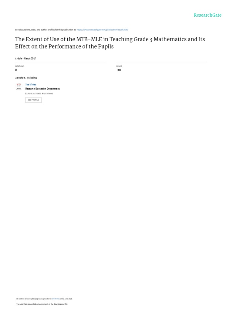 The Extent of Use of The MTB-MLE in Teaching Grade 3 Mathematics and ...