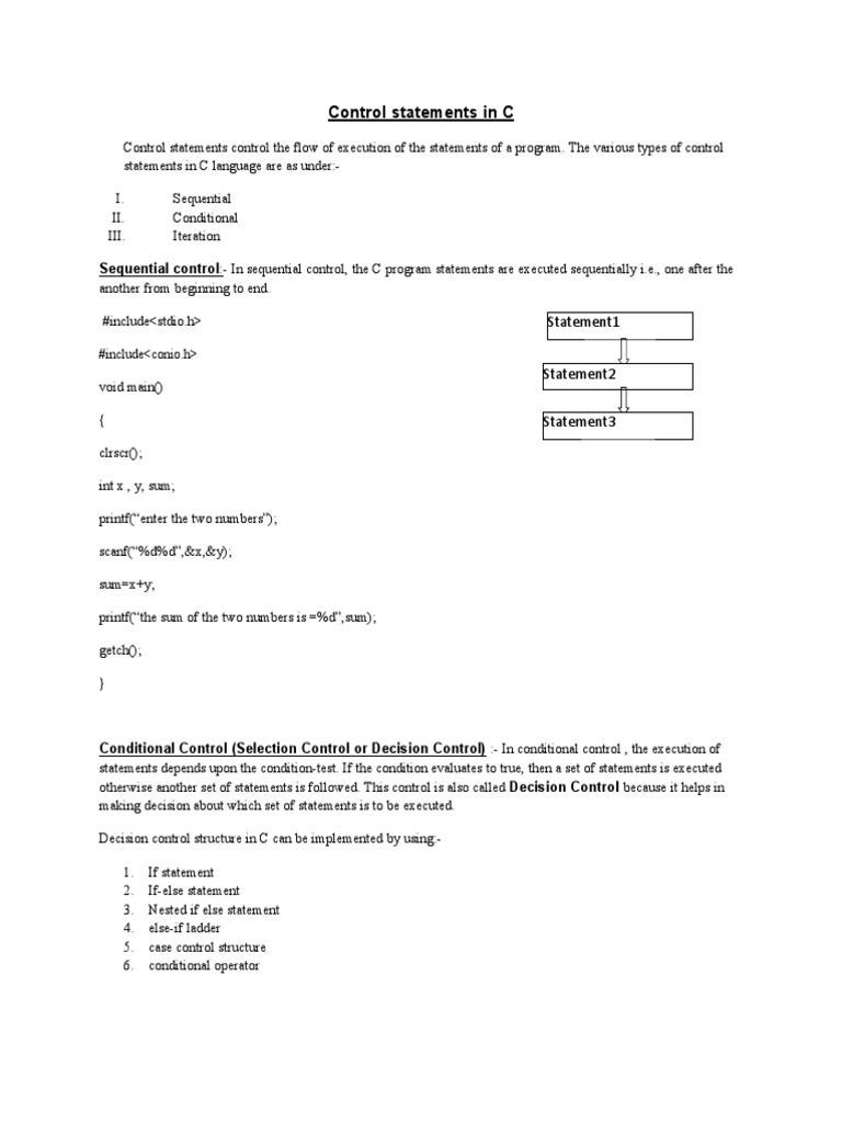 Control Statements in C | PDF | Control Flow | Software Engineering
