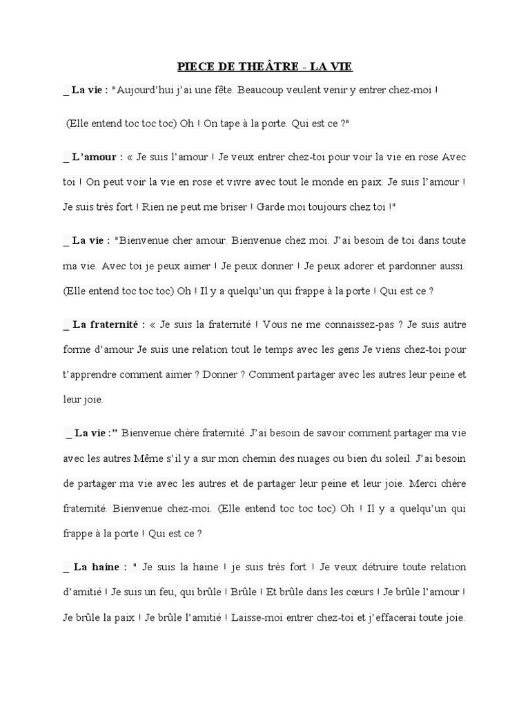 La Vie : Une Pièce de Théâtre Émotionnelle | PDF | Amour