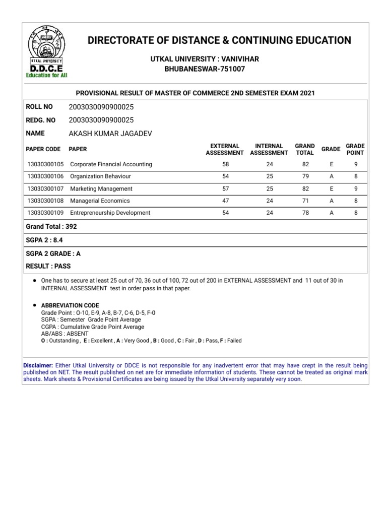 Provisional Result of PG Semester | PDF | Statistics Of Education ...