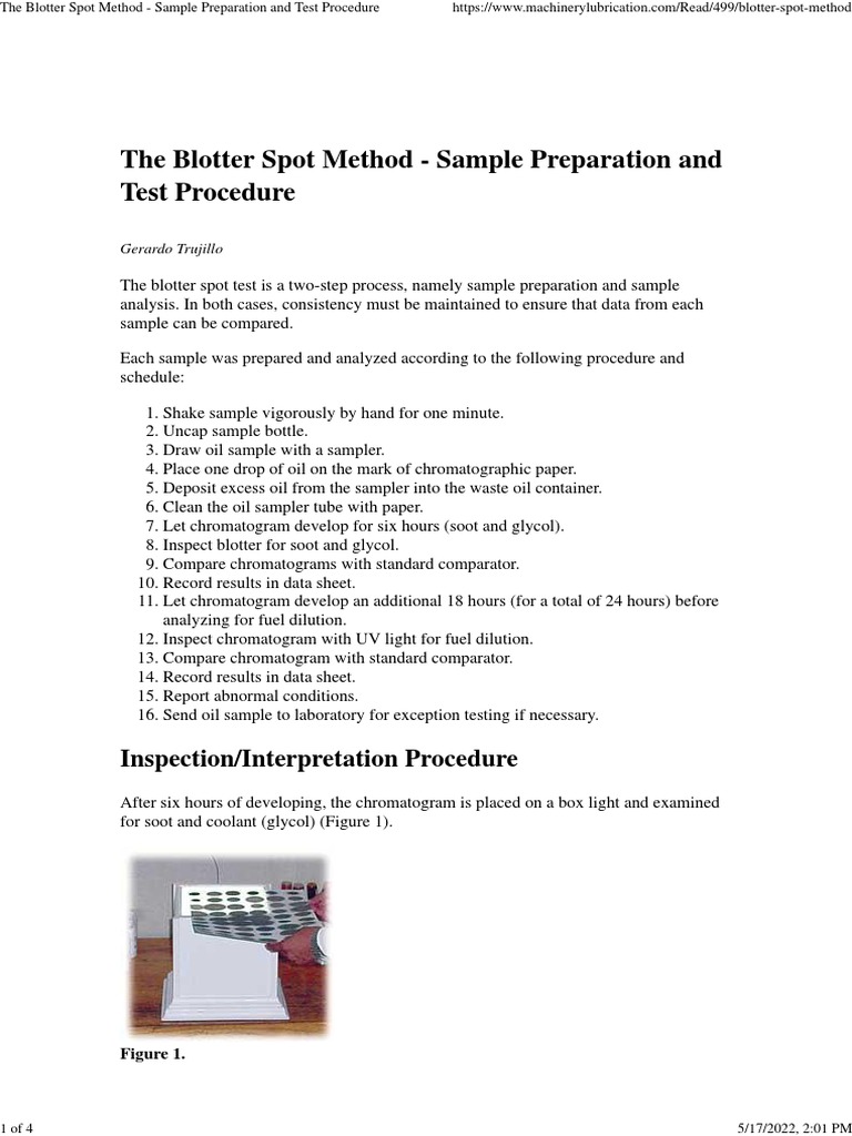 The Blotter Spot Method - Sample Preparation and Test Procedure | PDF ...