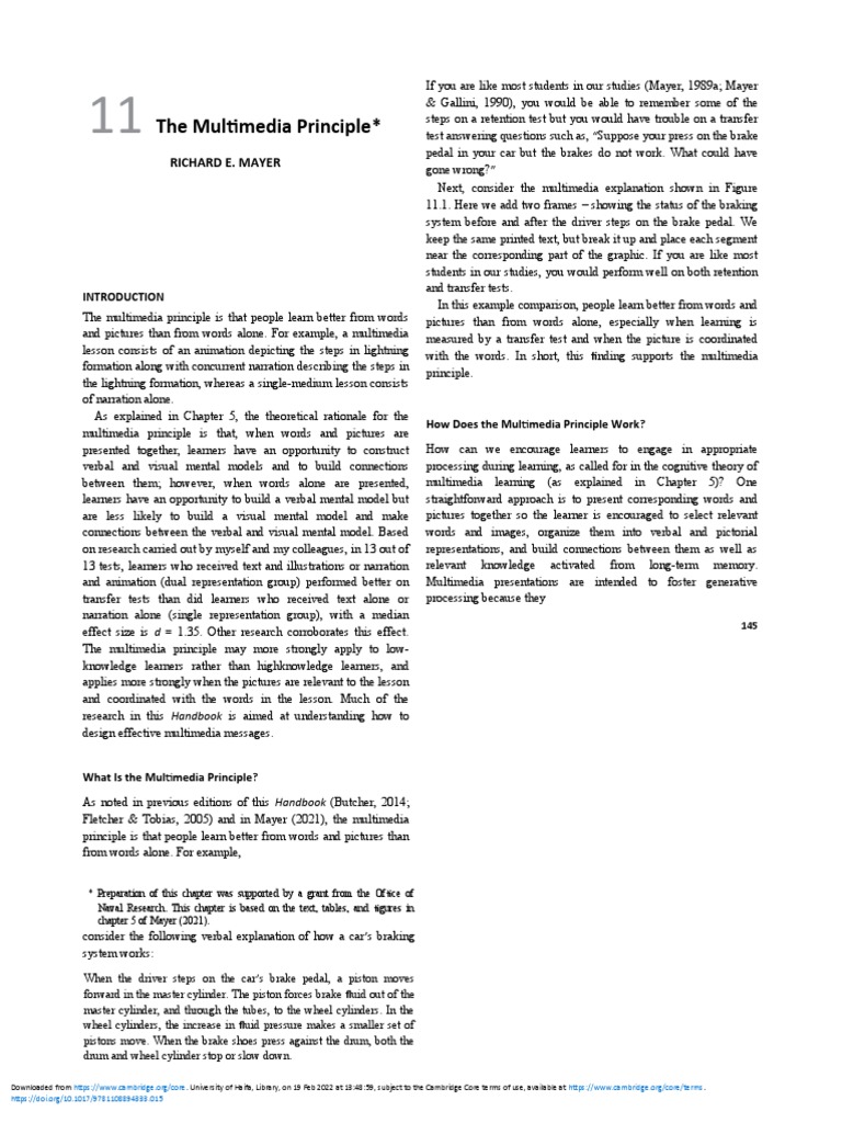 The Multimedia Principle : Richard E. Mayer | PDF | Learning | Multimedia