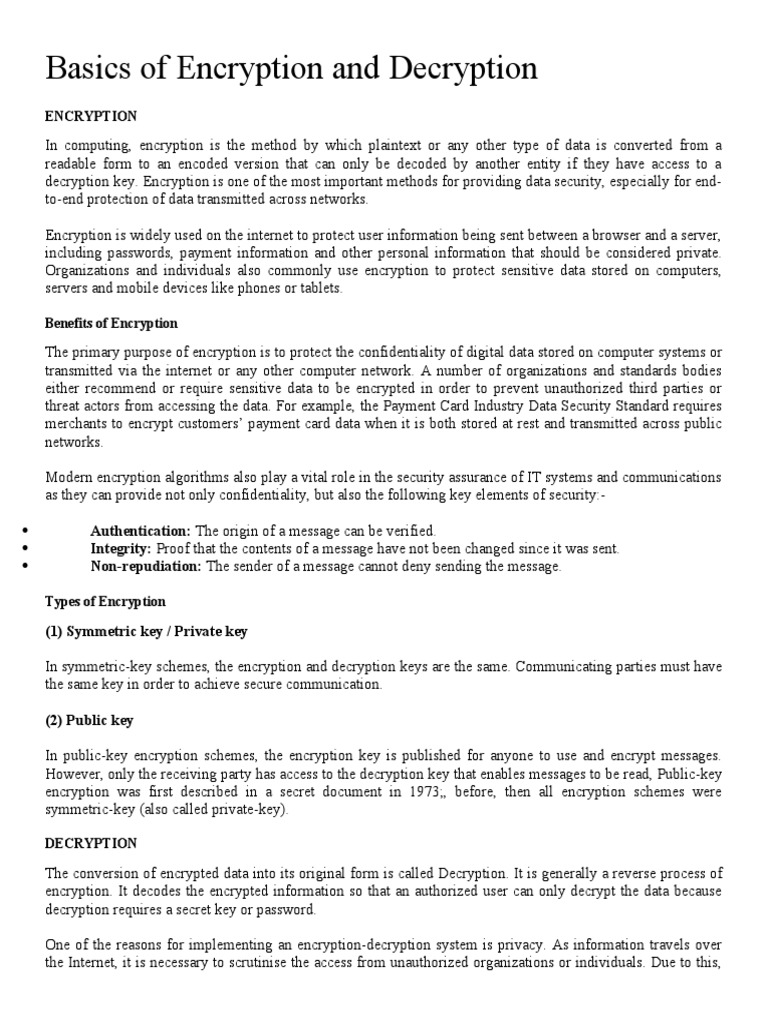 Basics of Encryption and | PDF | Encryption | Key (Cryptography)