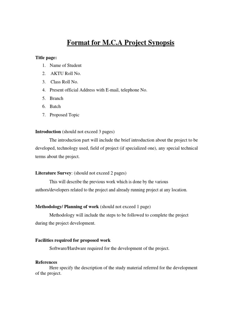 Format For M.C.A Project Synopsis: Title Page | PDF | Computing